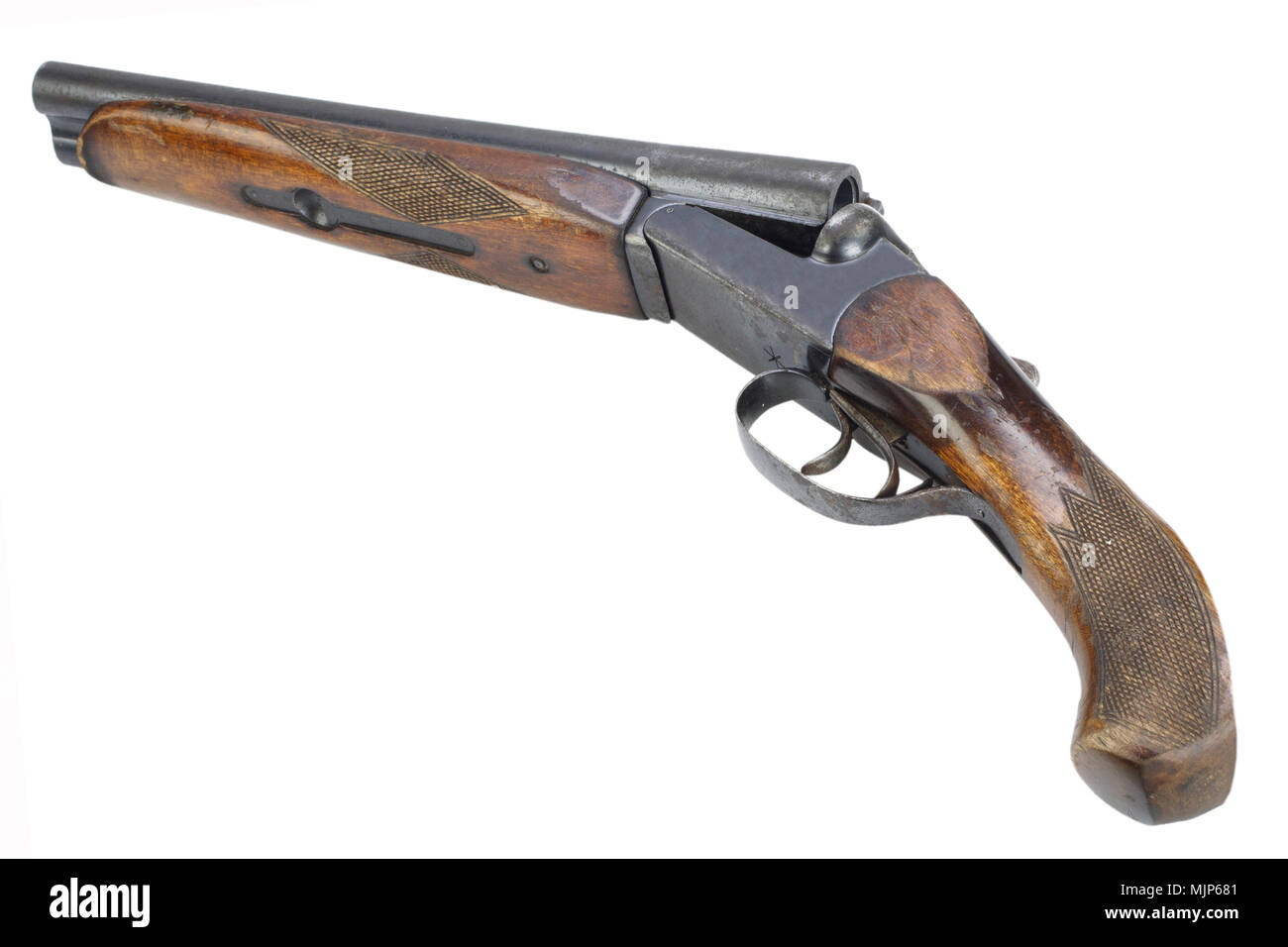 Crime weapon - sawn off shotgun isolated on white Stock Photo - Alamy
