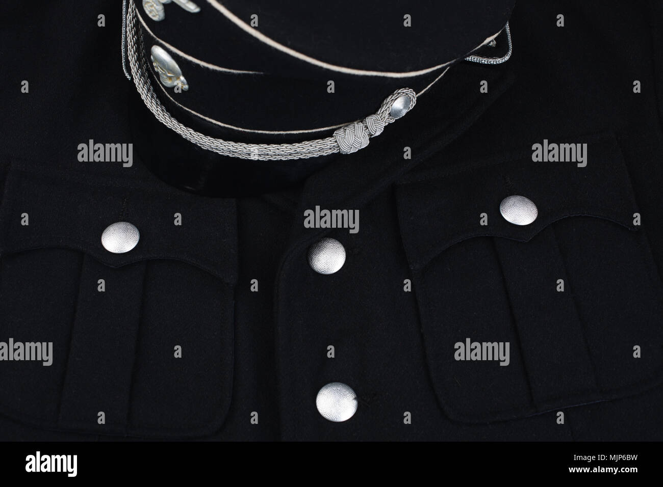 WW2 German nazi SS military black uniform and insignia background Stock ...