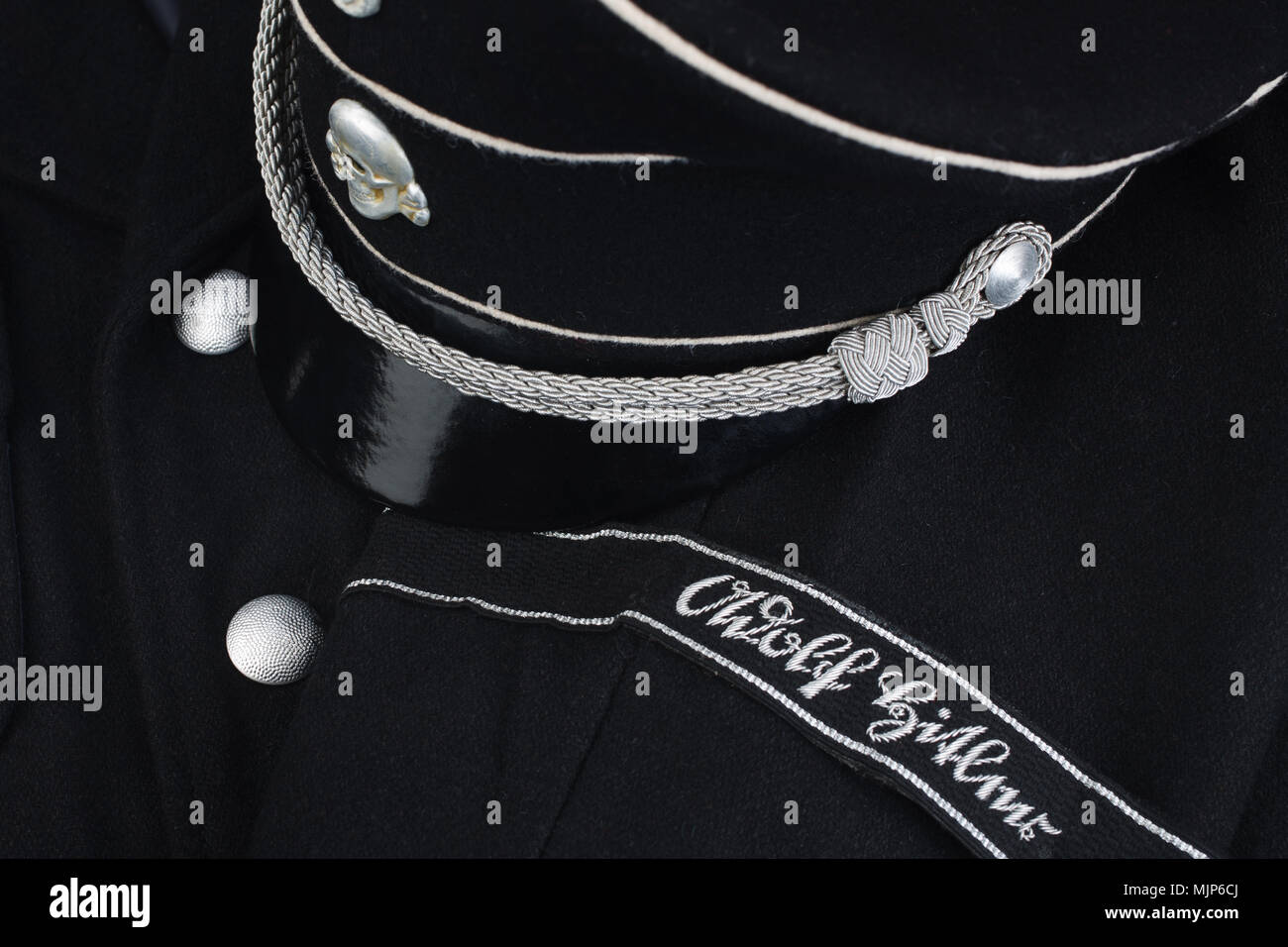 WW2 German nazi SS military black uniform and insignia background Stock ...