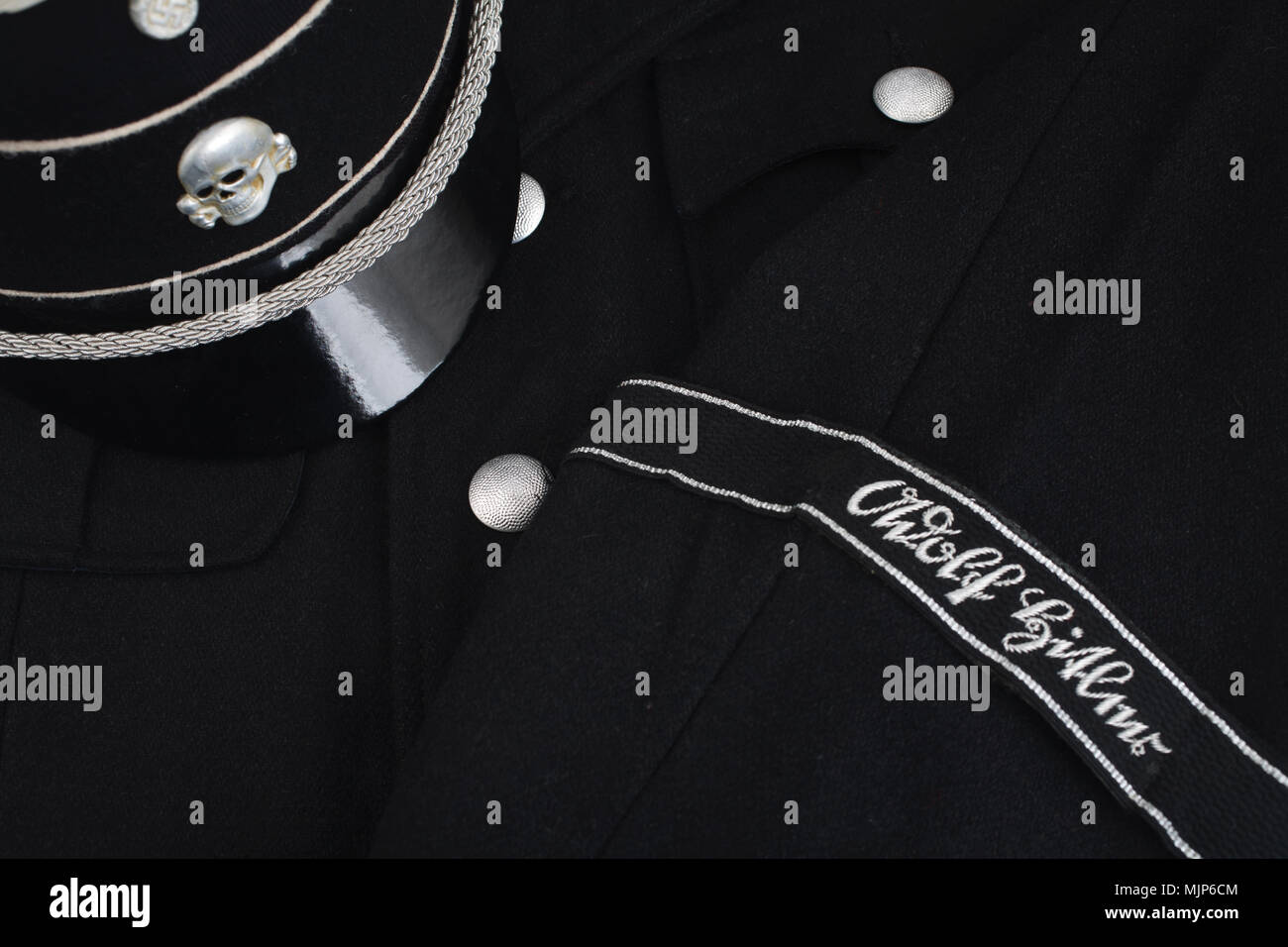 WW2 German nazi SS military black uniform and insignia background Stock ...