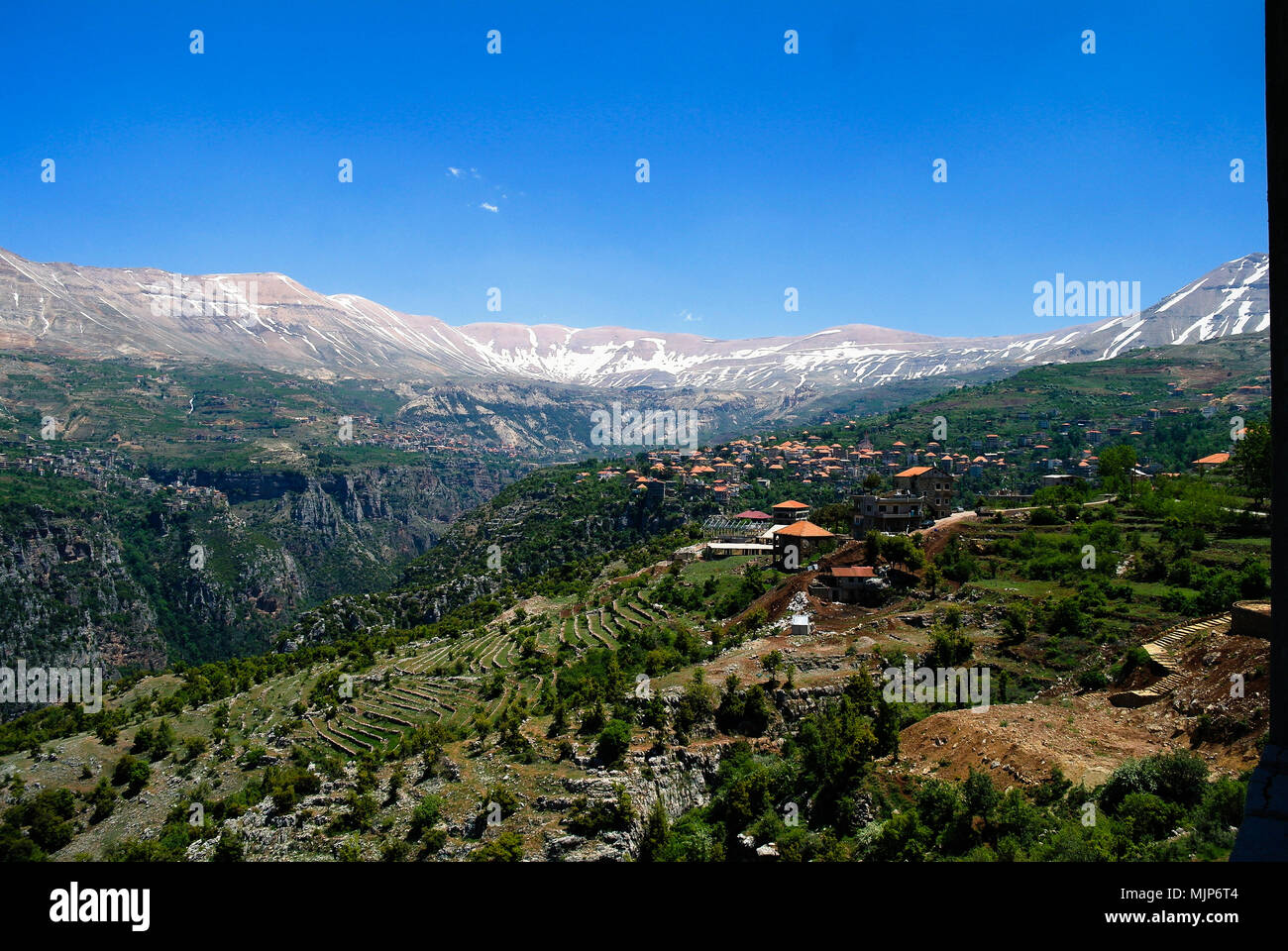 Landscape view to mountains and Kadisha Valley aka Holy Valley in ...