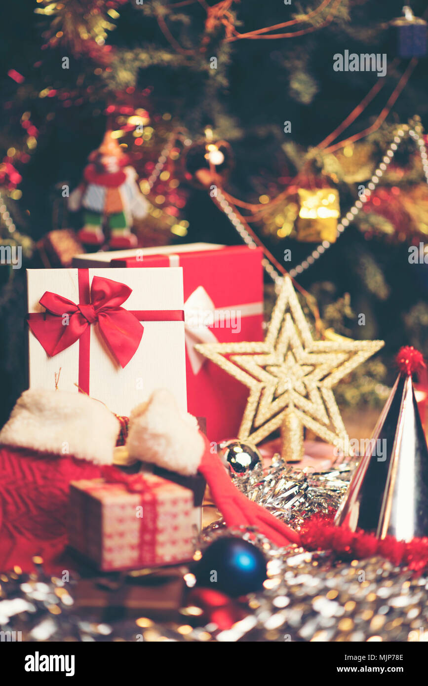 Christmas tree and many present boxes Stock Photo - Alamy