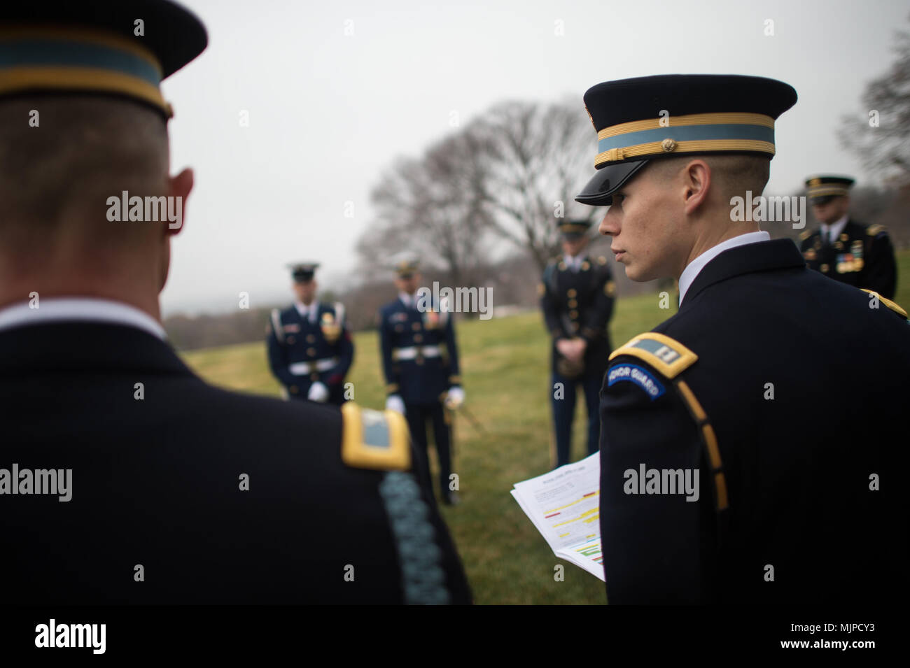 Members of an Armed Forces Honor Guard verbally rehearse before a ...