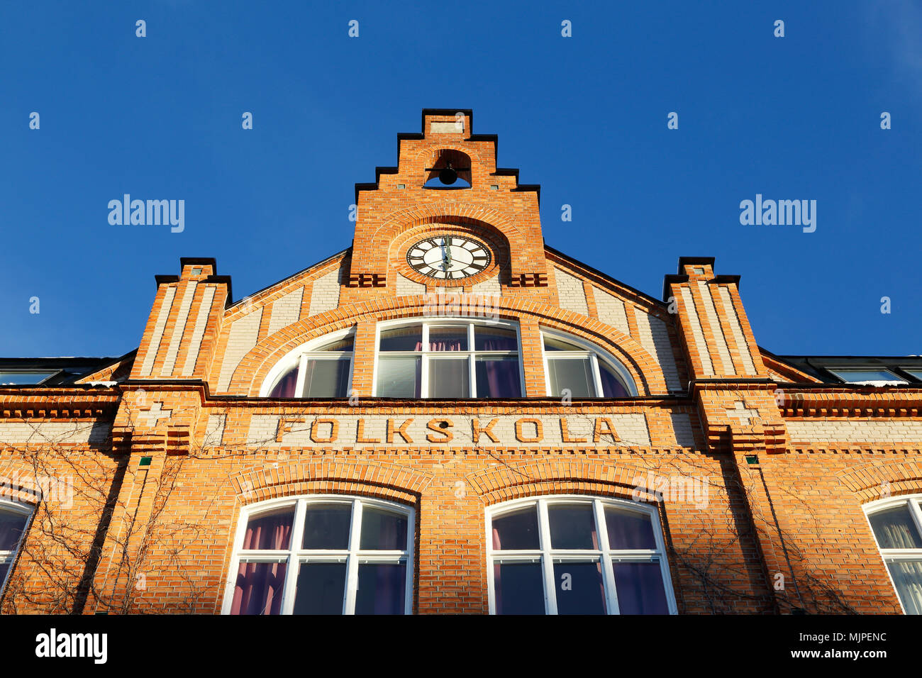 Detail of a school building of brick for the Swedish compulsory school ...