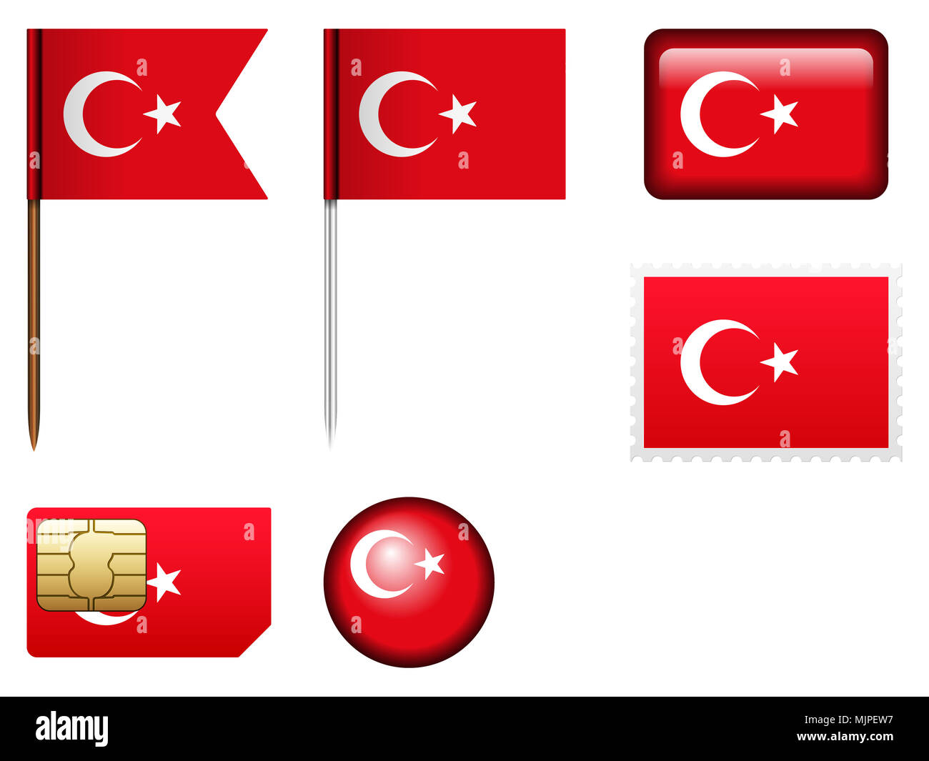 Turkey flag set on a white background Stock Photo - Alamy