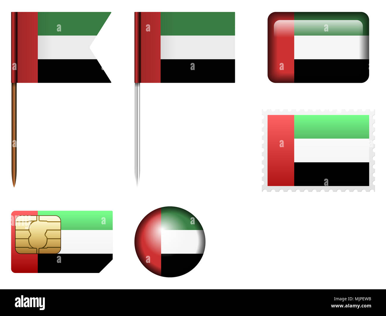 United Arab Emirates flag set on a white background Stock Photo - Alamy