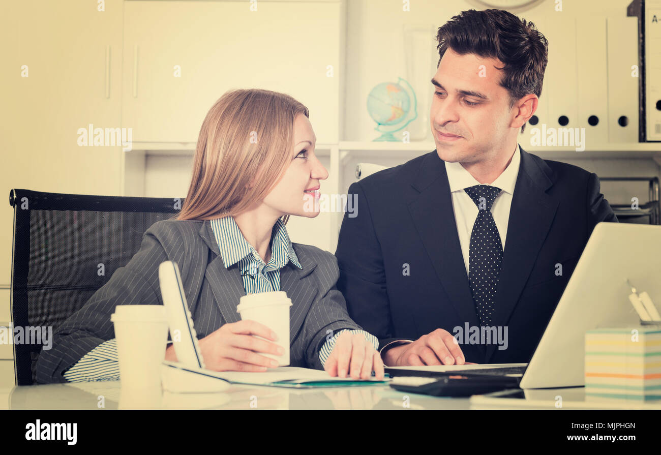 Focused business team working with computer in modern office Stock ...