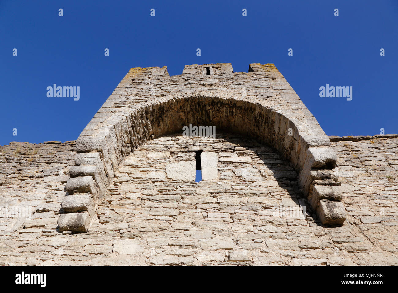 Close up of a saddle tower in the Visby city wall Stock Photo - Alamy
