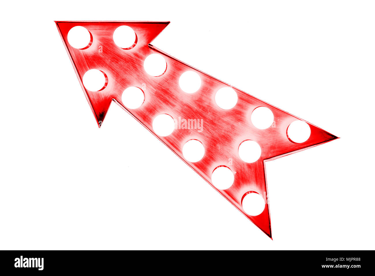 Red arrow as vintage bright and colourful illuminated metallic display ...
