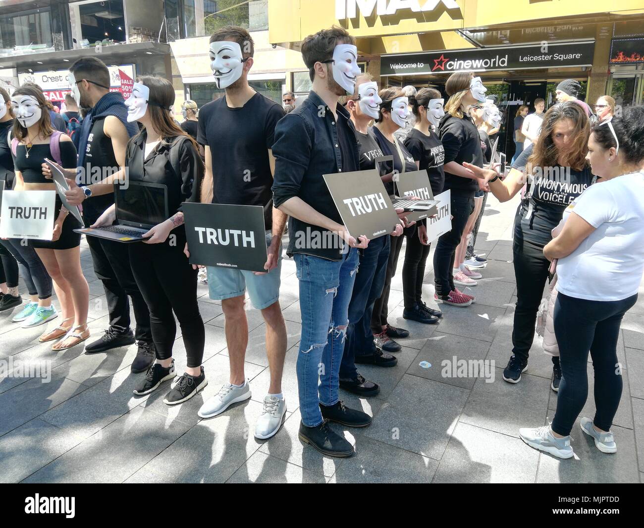 London, UK, 5 May 2018. Vegan protest Cube of Truth at Leicester square ...
