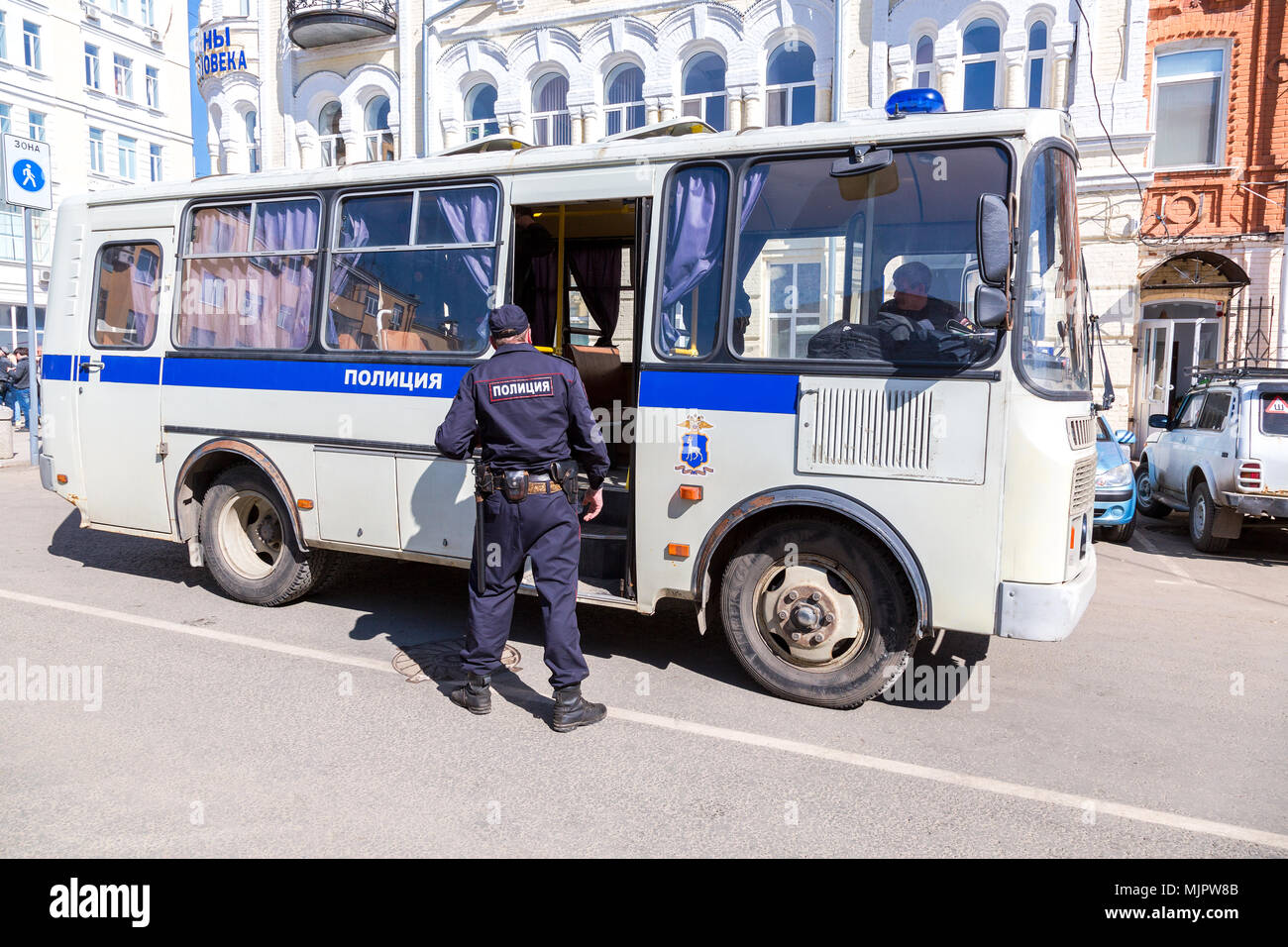 Samara, Russia - May 5, 2018: Police bus for arrested protesters during ...