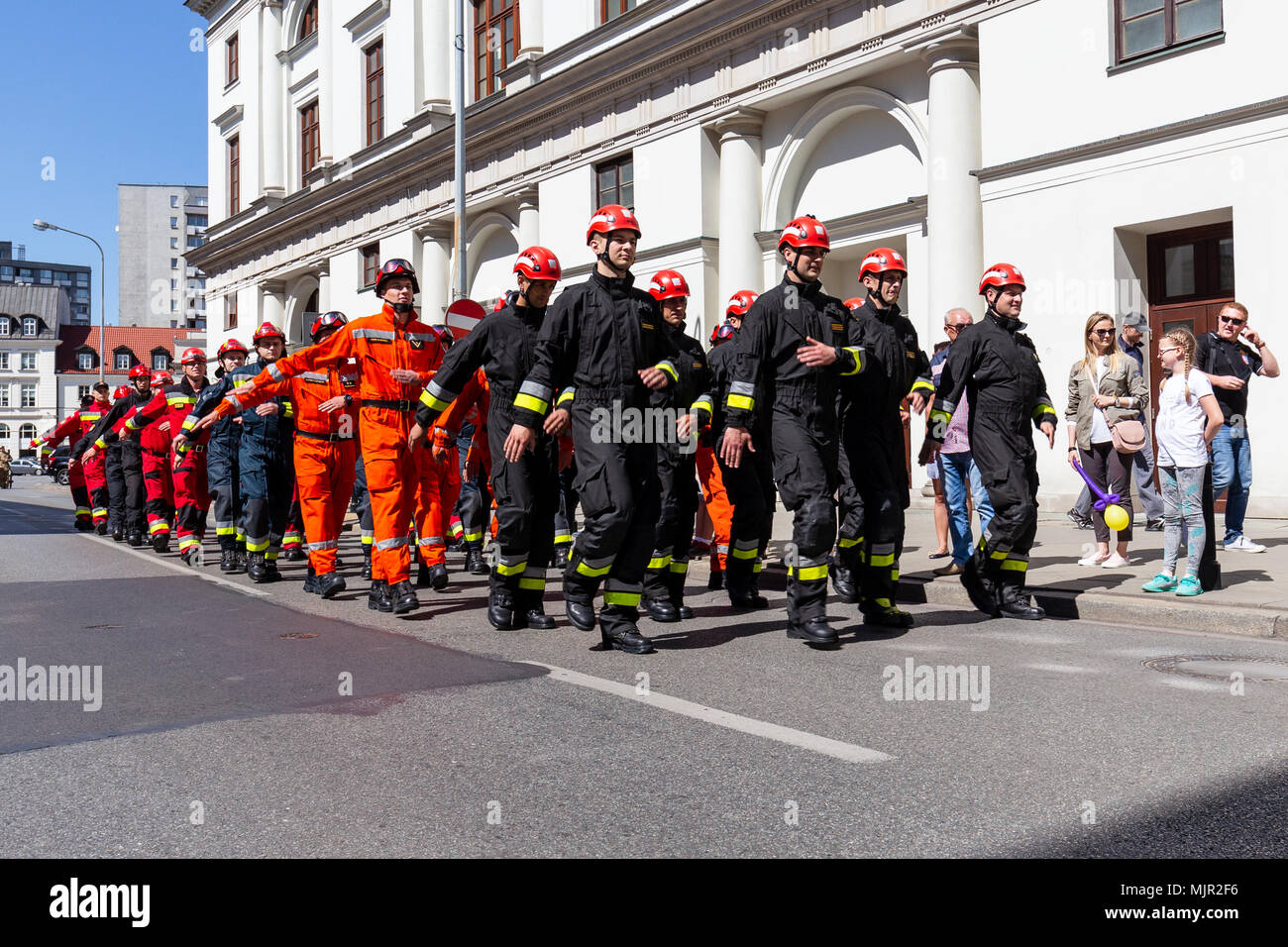 Warsaw, Poland, 5 May 2018, Procession of different firefighters units ...