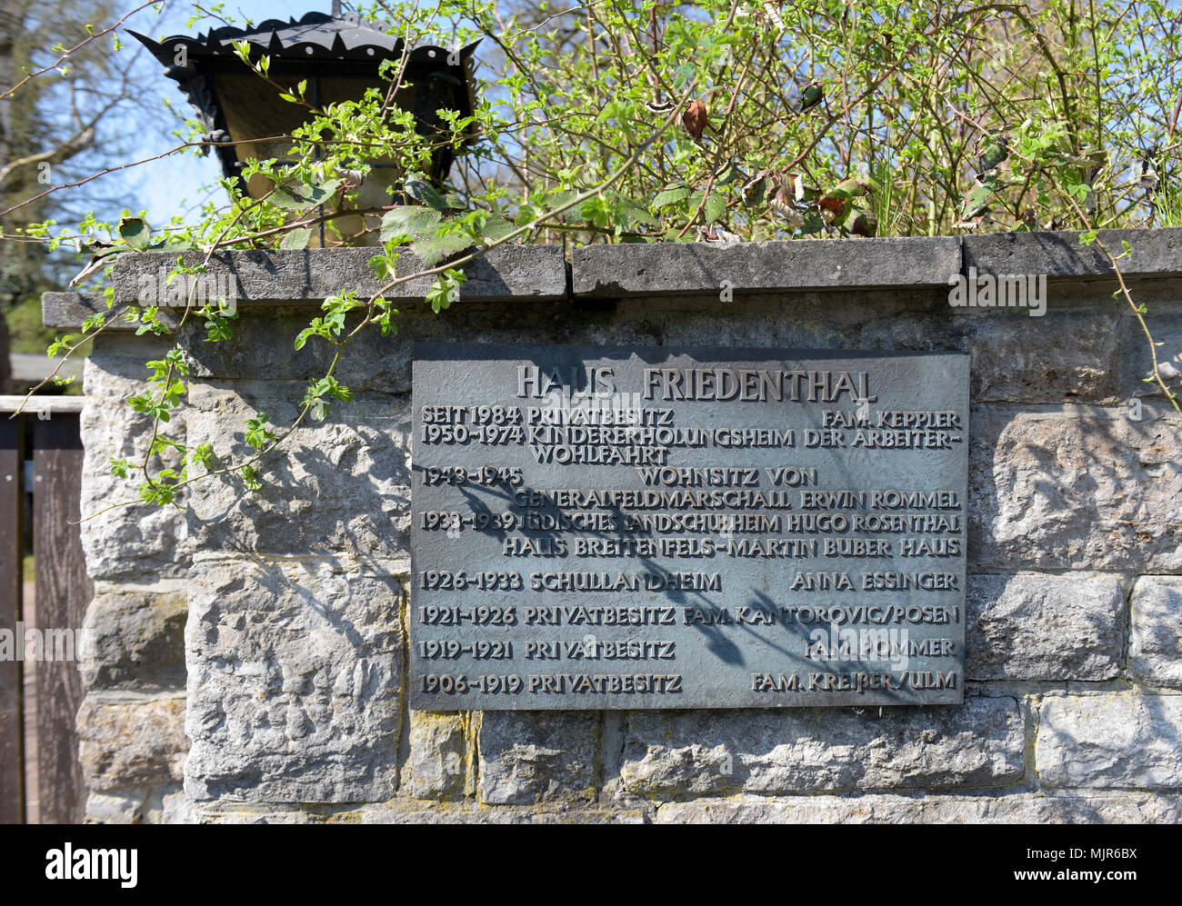 18 April 2018, Germany, Herrlingen: The former owners are listed on a ...
