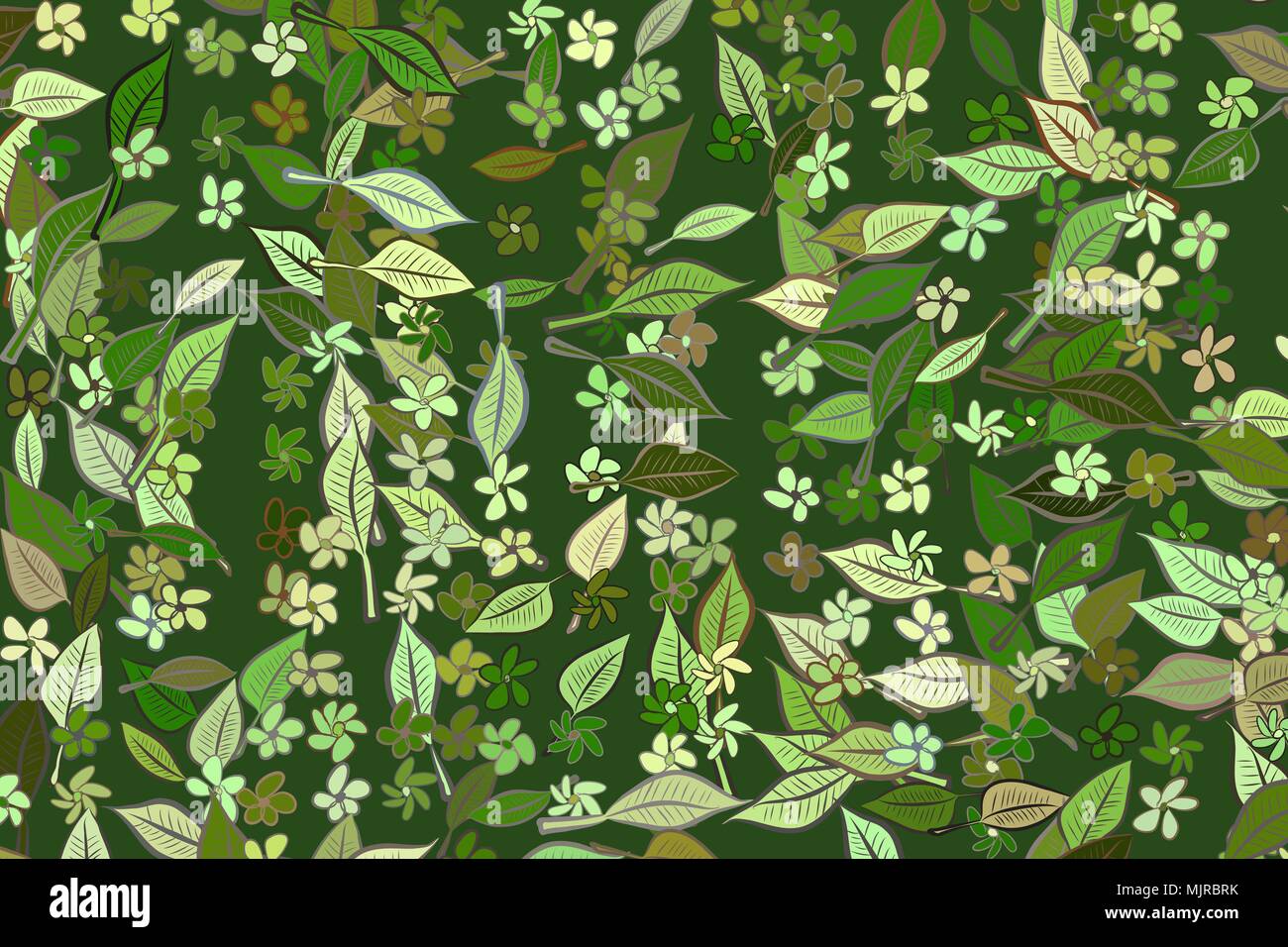 Color leaves & flowers illustrations background, hand drawn. Vector ...