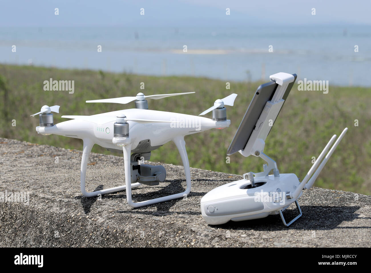 drone and remote controller, tool for aerial photo and video Stock ...