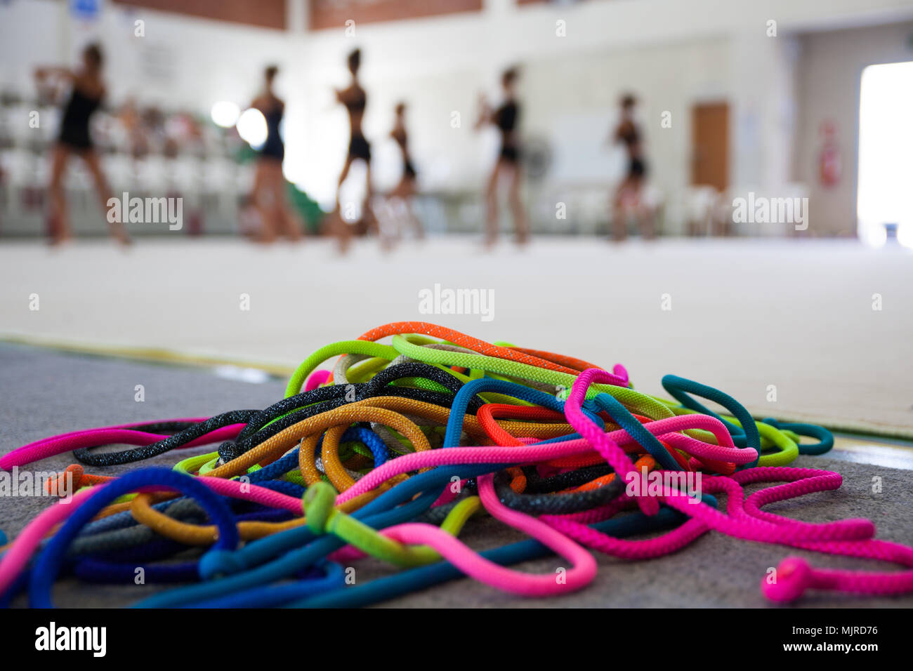 Multiply colour gymnastics rope Stock Photo - Alamy