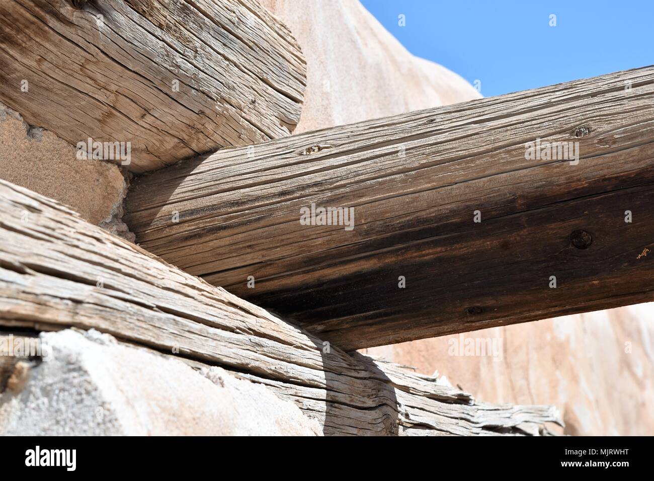 Wooden lodge pole beams Stock Photo - Alamy