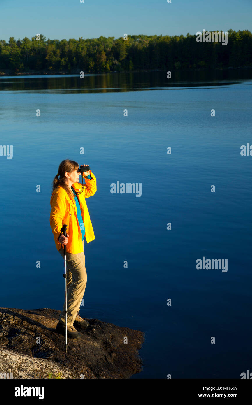 Hiker on Kabetogama Lake at Ash River, Voyageurs National Park ...