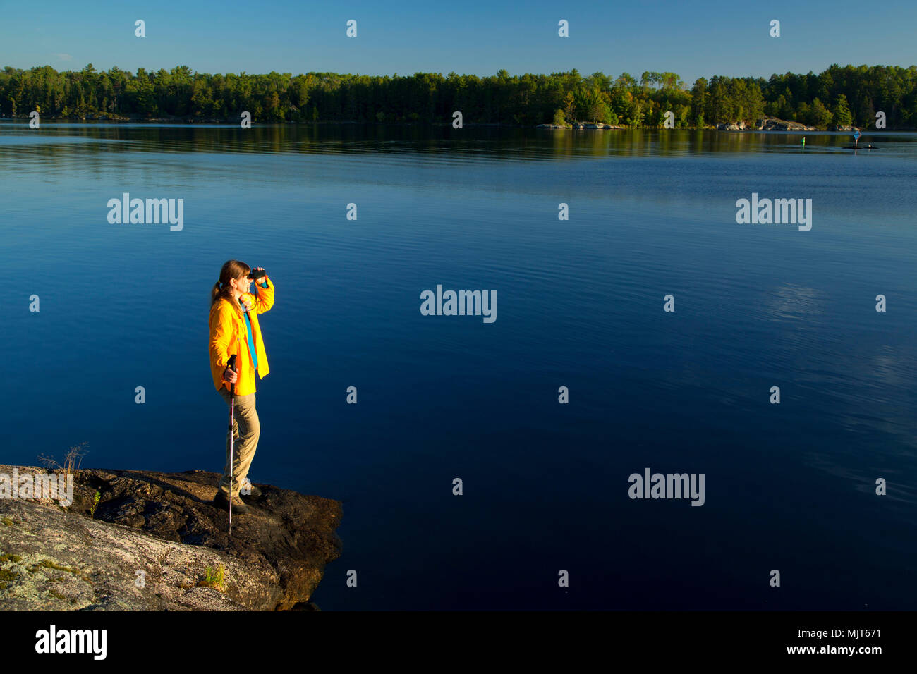Hiker on Kabetogama Lake at Ash River, Voyageurs National Park ...