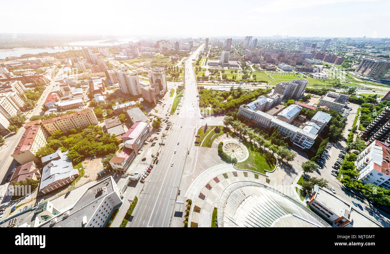 Aerial view city downtown sunrise hi-res stock photography and images ...
