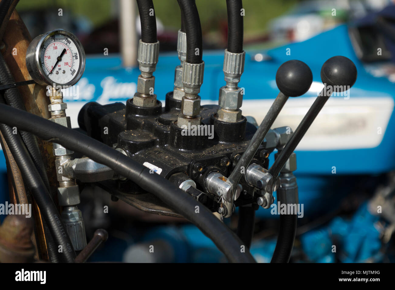 Hydraulic controls on an antique Ford tractor on display at the 14th ...