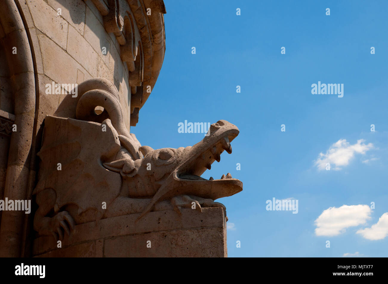 The Fishermans Bastion with the statues of Saint Stephan and King Arpad ...