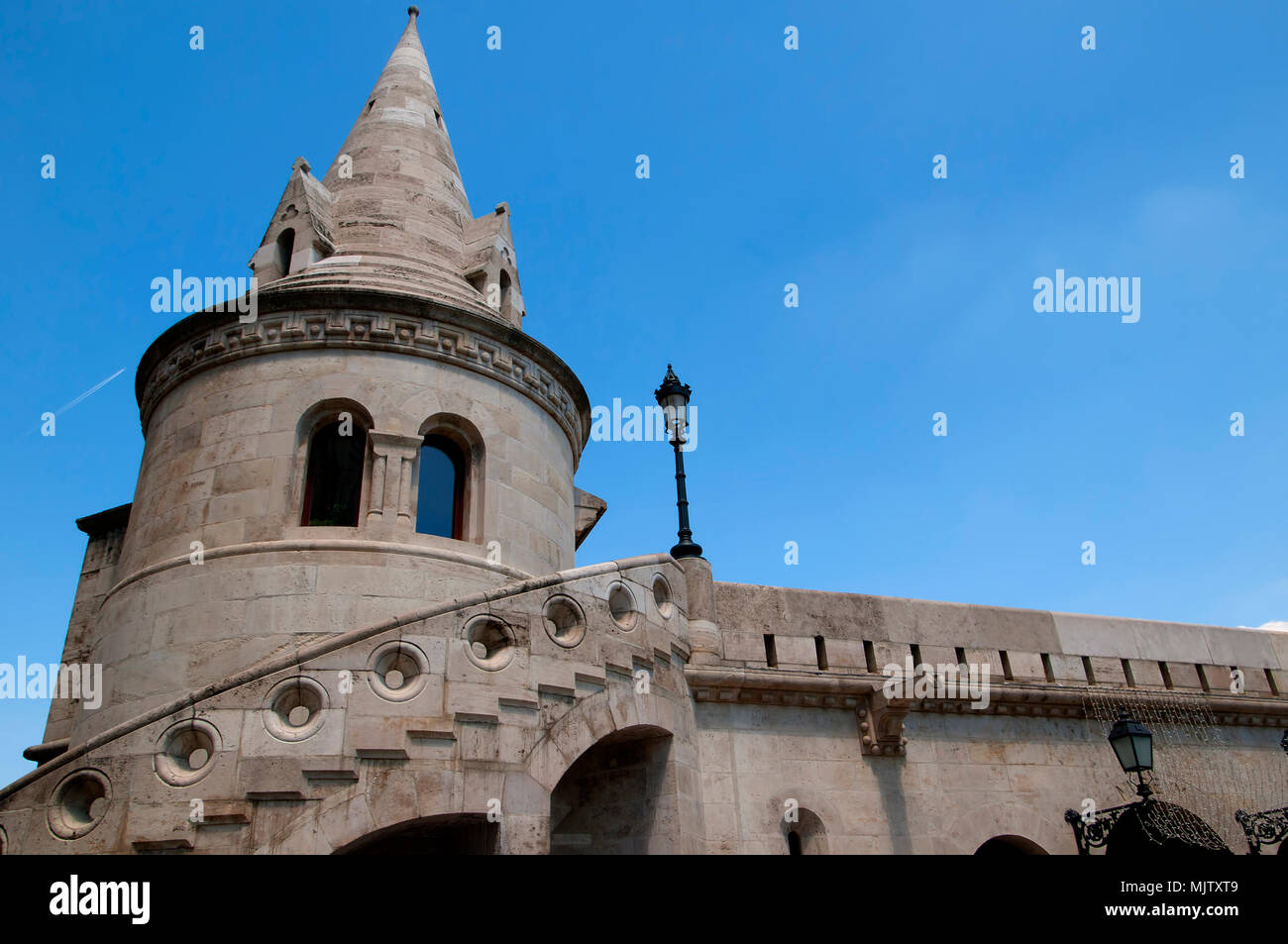 The Fishermans Bastion with the statues of Saint Stephan and King Arpad ...