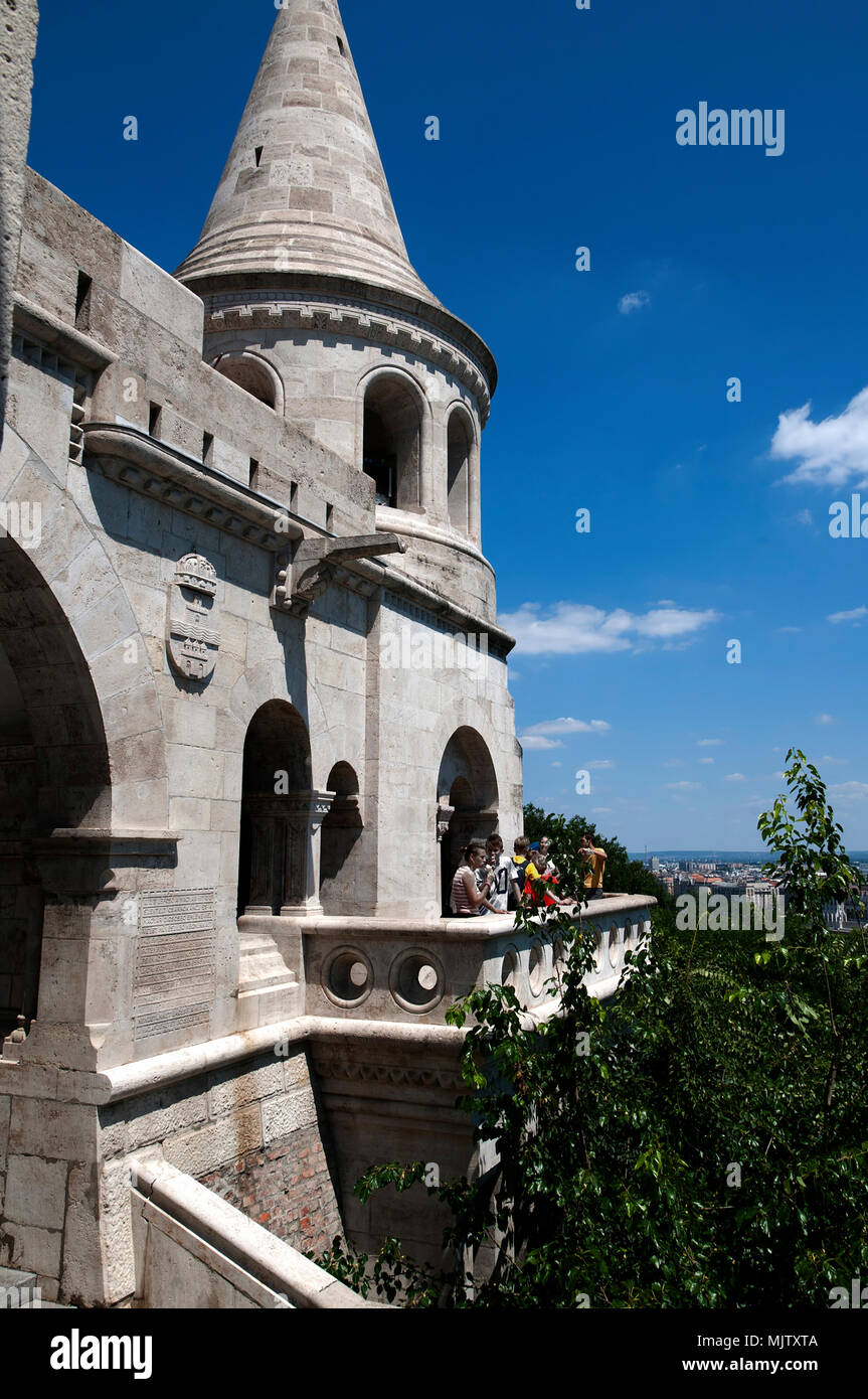 The Fishermans Bastion with the statues of Saint Stephan and King Arpad ...