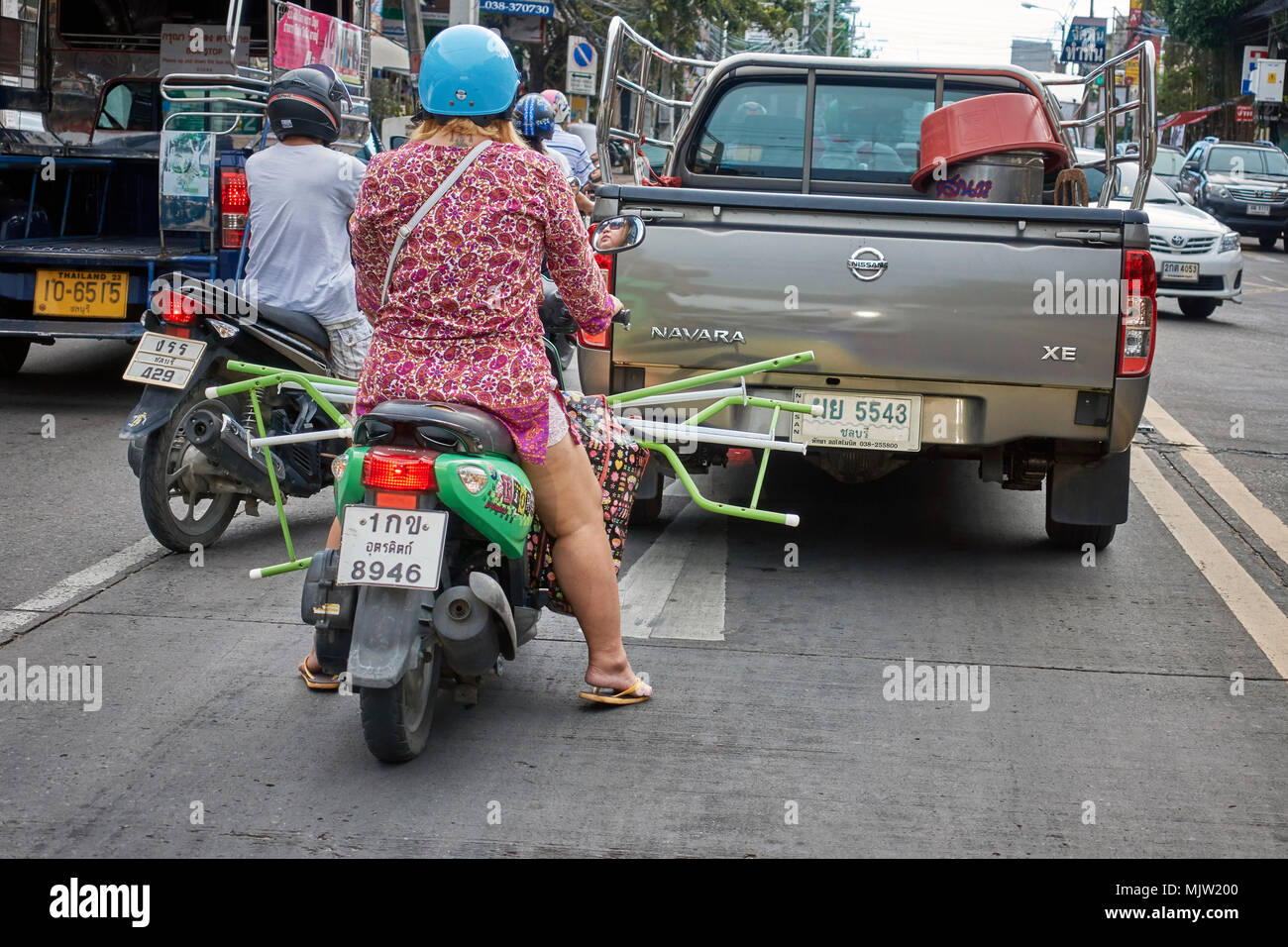 Thailand motorbike. Hazardous and dangerous load on a Thai motorcycle ...