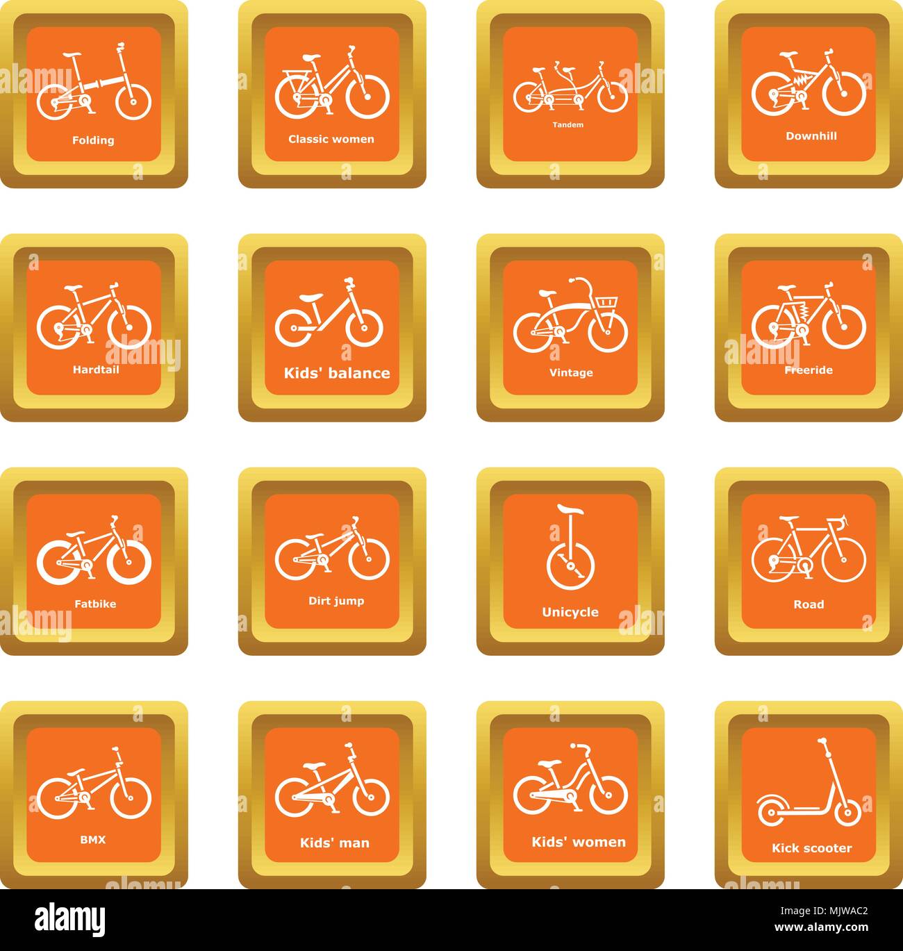 Bicycle types icons set orange square vector Stock Vector Image & Art ...