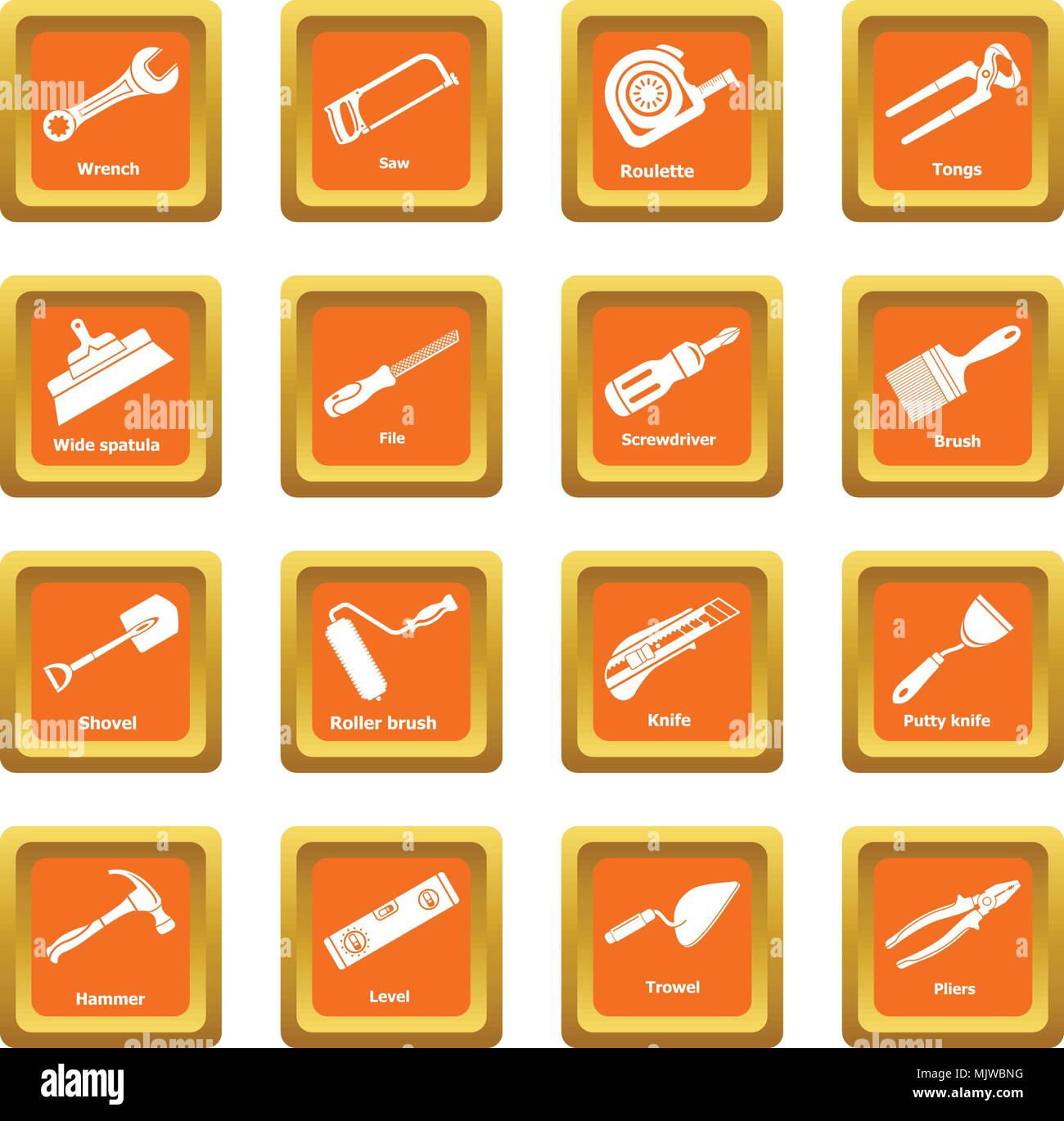 Building hand tool icons set orange square vector Stock Vector Image ...