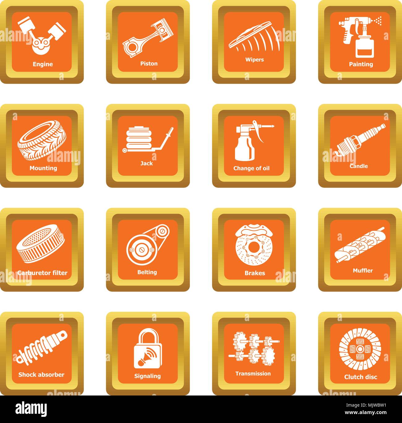 Car repair parts icons set orange square vector Stock Vector Image ...
