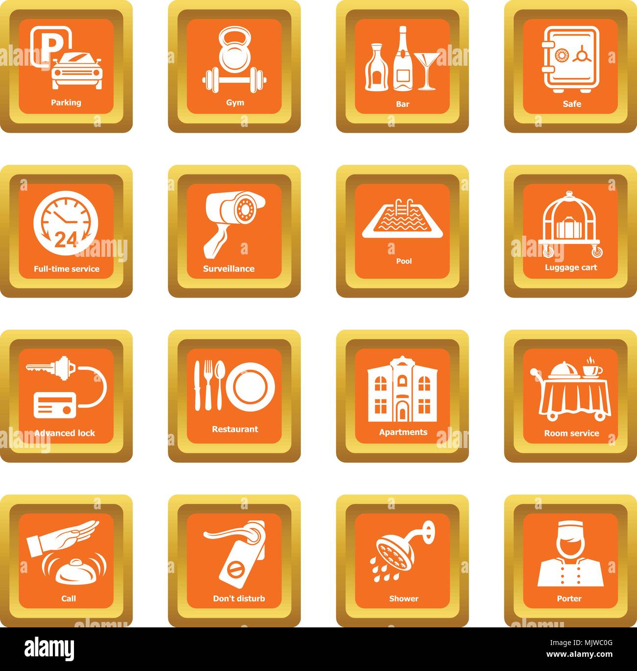 Hotel service icons set orange square vector Stock Vector Image & Art ...