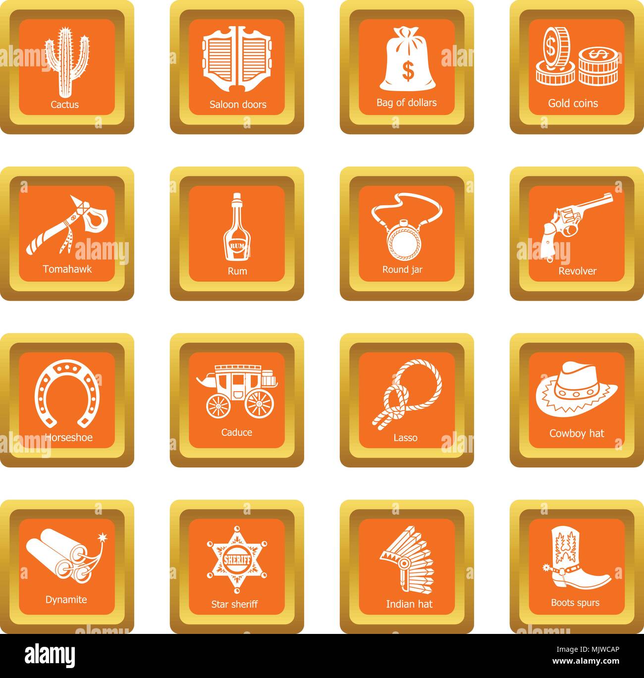 Wild west icons set orange square vector Stock Vector Image & Art - Alamy