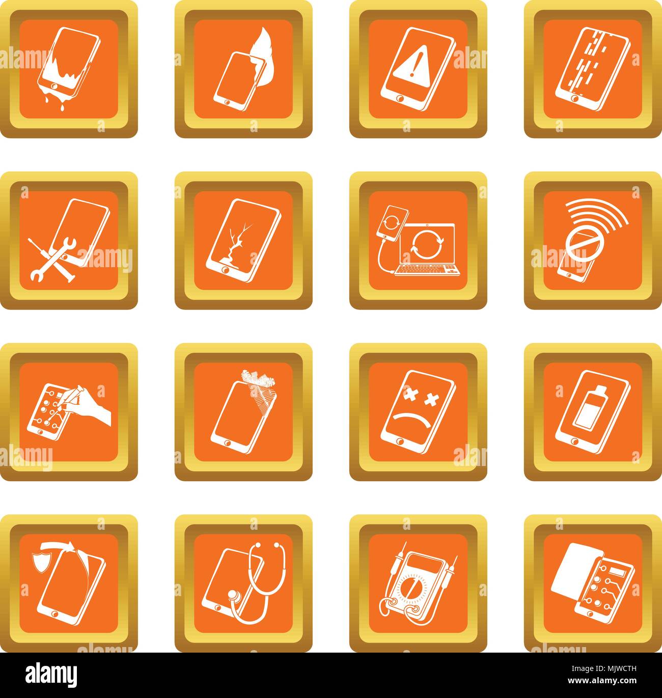Repair phones fix icons set orange square vector Stock Vector Image ...