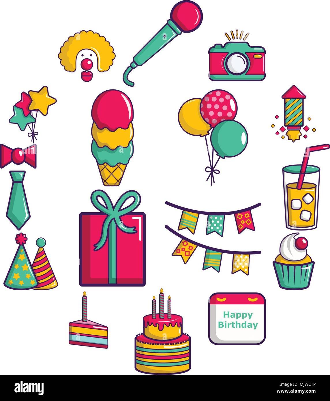 Happy birthday icons set, cartoon style Stock Vector Image & Art - Alamy