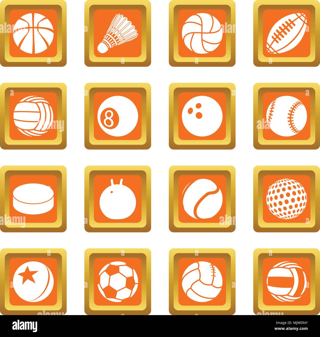 Sport balls icons set orange square vector Stock Vector Image & Art - Alamy