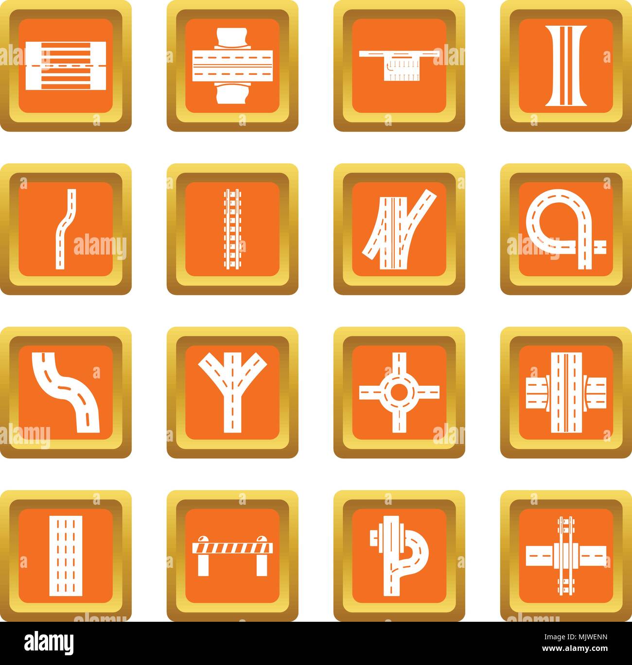 Road parts constructor icons set orange square vector Stock Vector ...