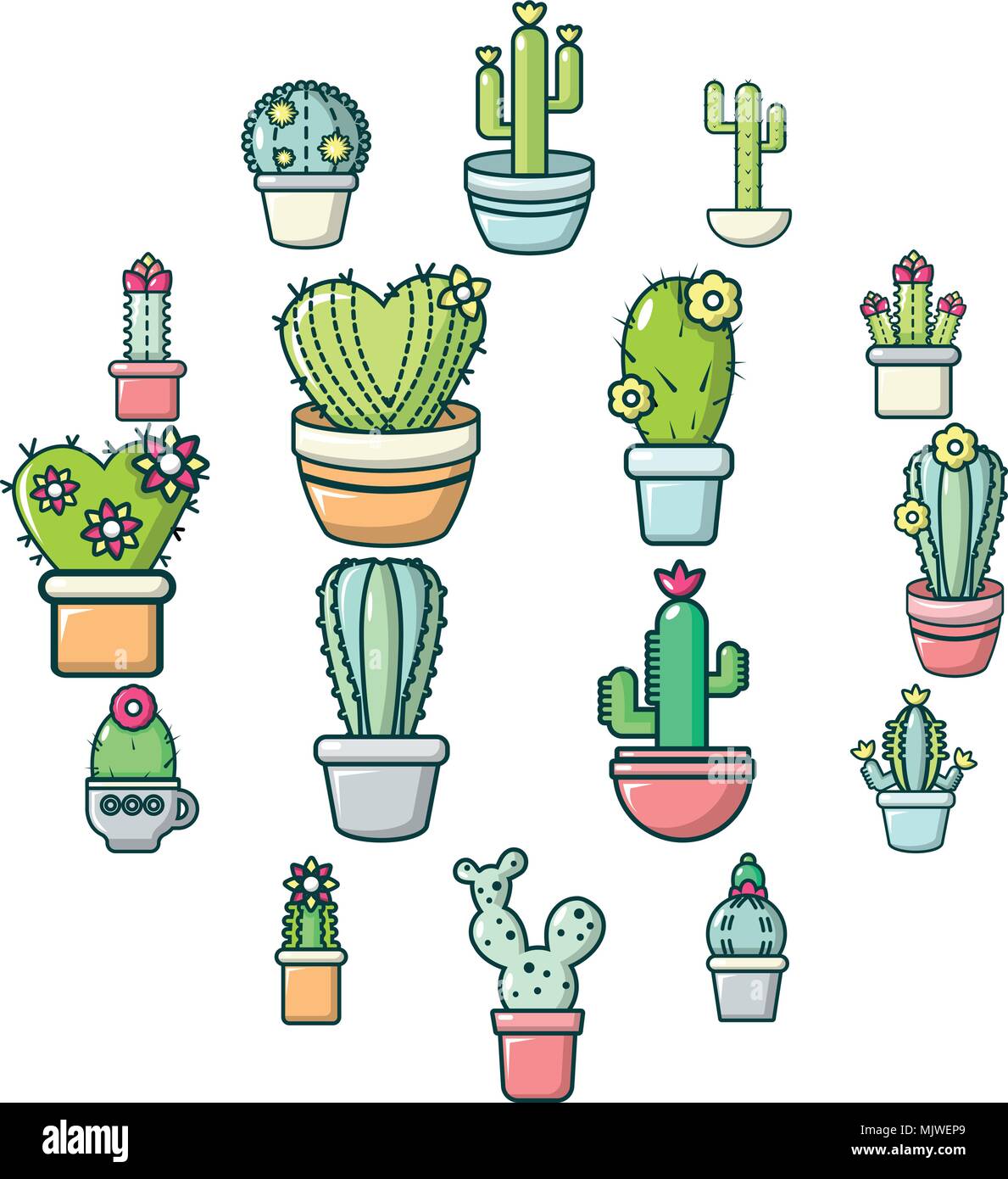 Cactus flower icons set, cartoon style Stock Vector Image & Art - Alamy