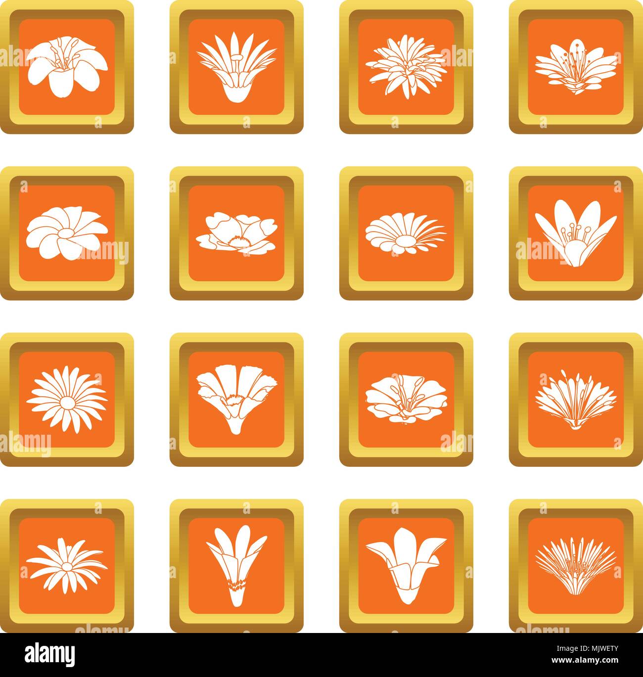 Detailed flower icons set orange square vector Stock Vector Image & Art ...