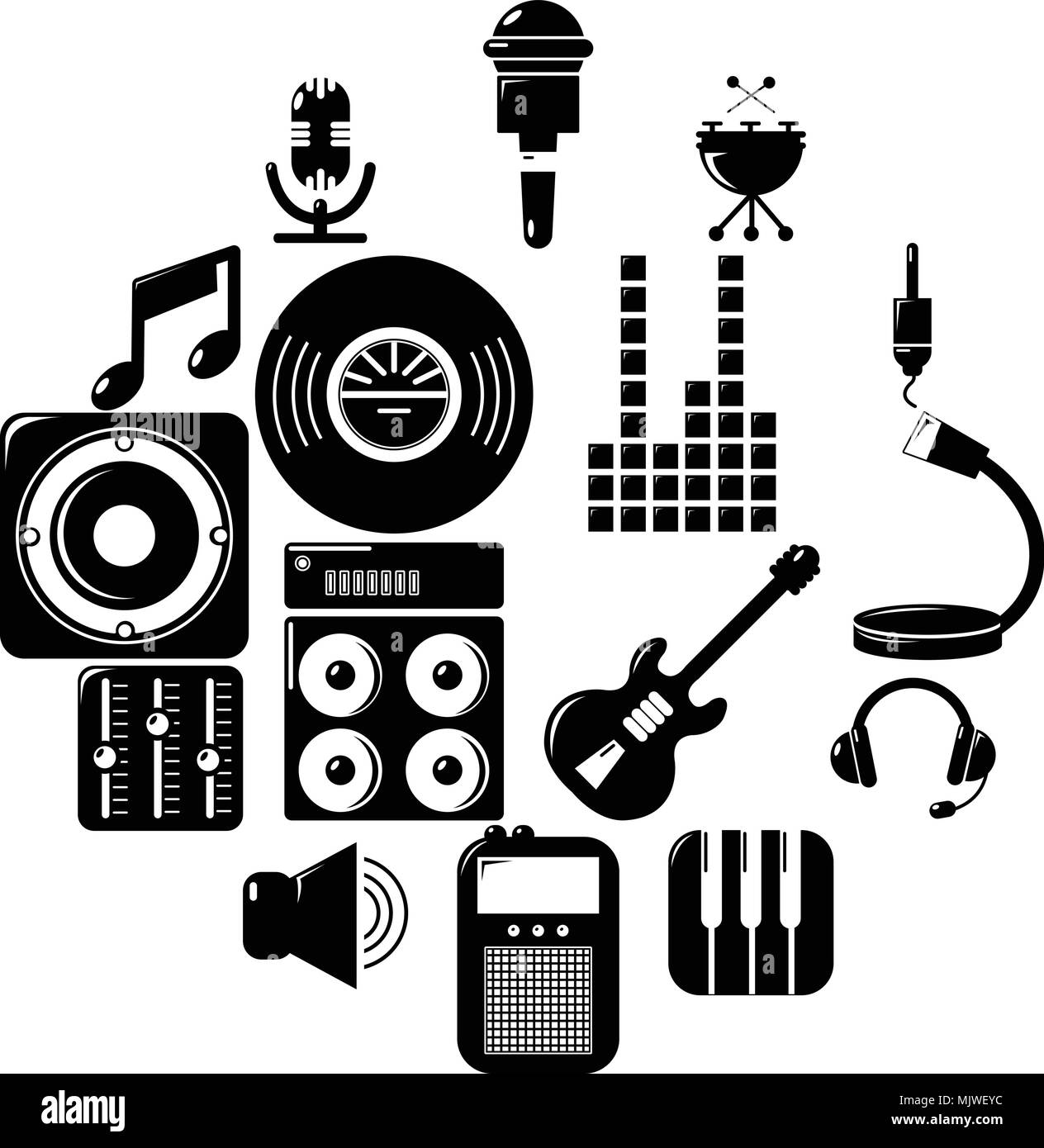 Recording studio symbols icons set, simple style Stock Vector Image ...