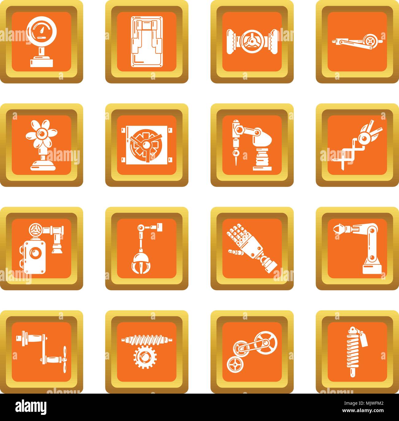 Technical mechanisms icons set orange square vector Stock Vector Image ...