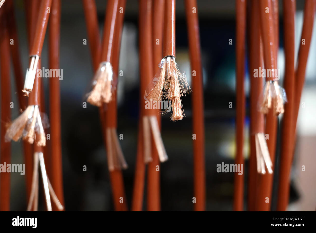 Close up view of copper electric wires with insulation Stock Photo - Alamy