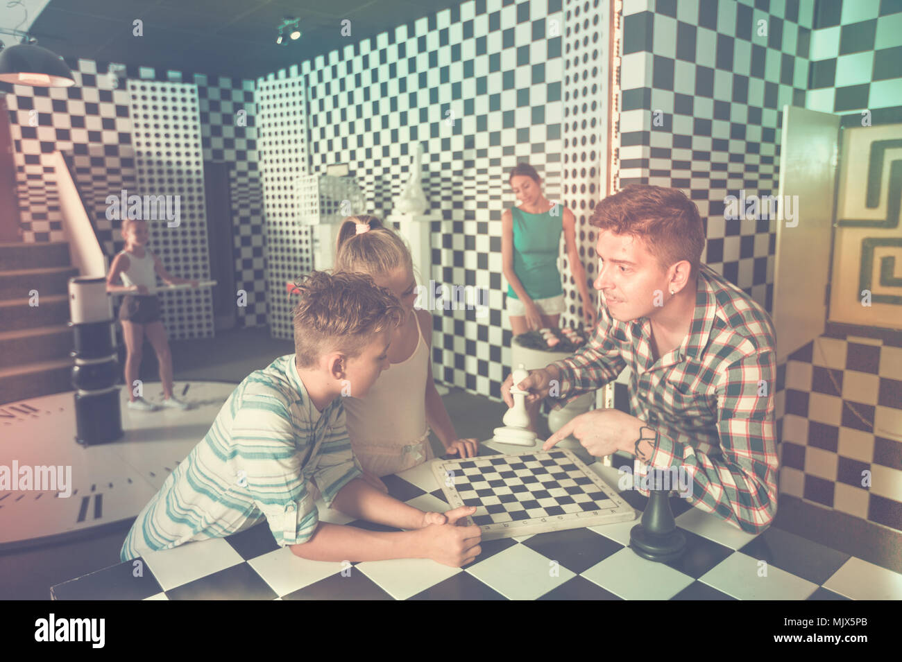 Portrait of family who is visiting the lost room stylized under ...