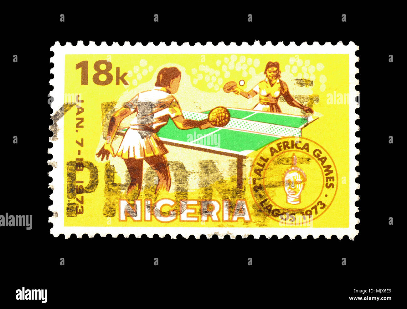 Cancelled postage stamp printed by Nigeria, that shows Table tennis ...