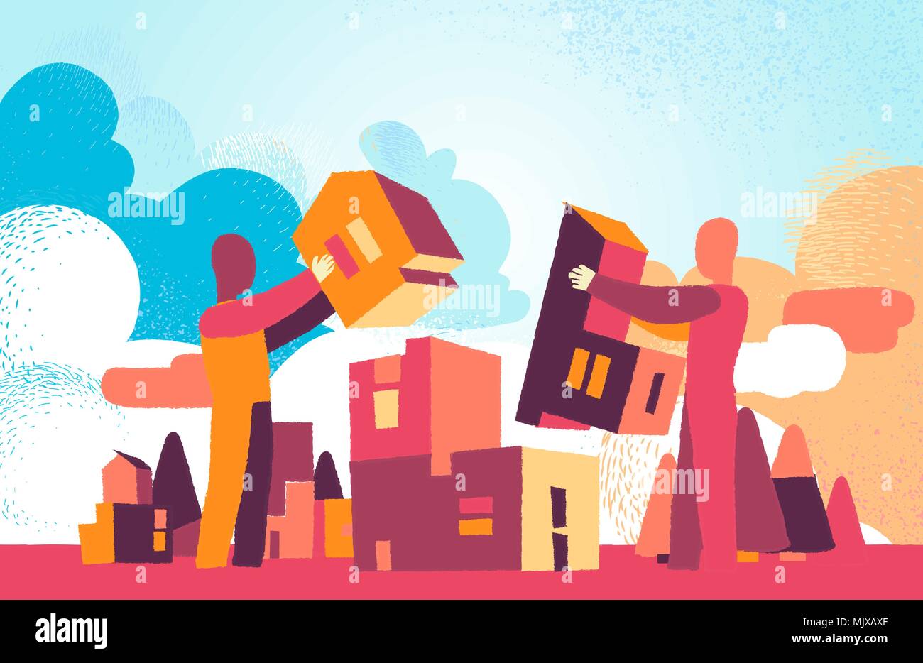Two man work together to building the city of tomorrow Stock Vector ...