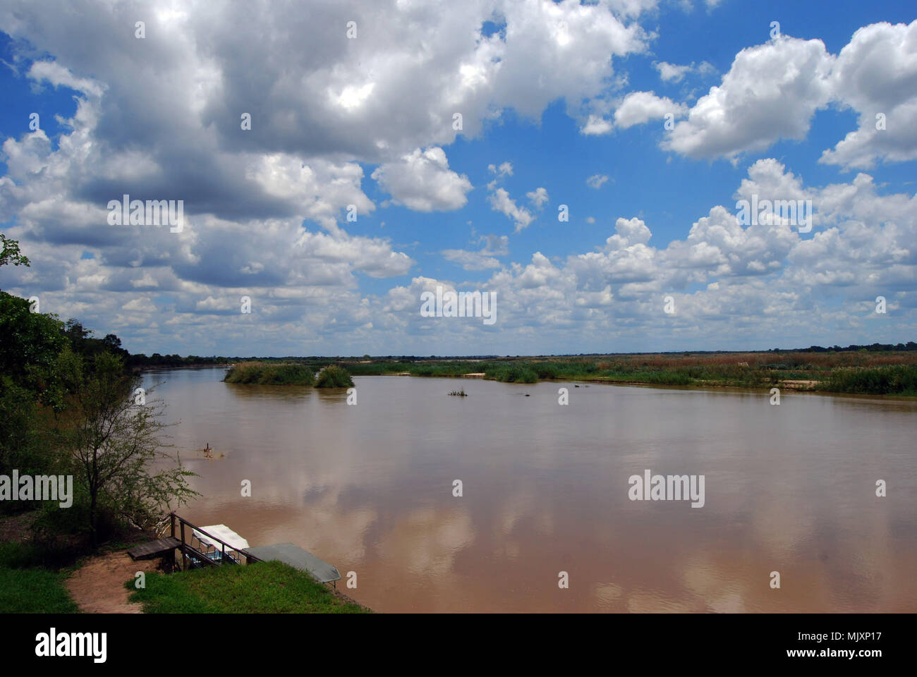 A lake near the Rufiji River in the Selous Game Reserve, Tanzania Stock ...
