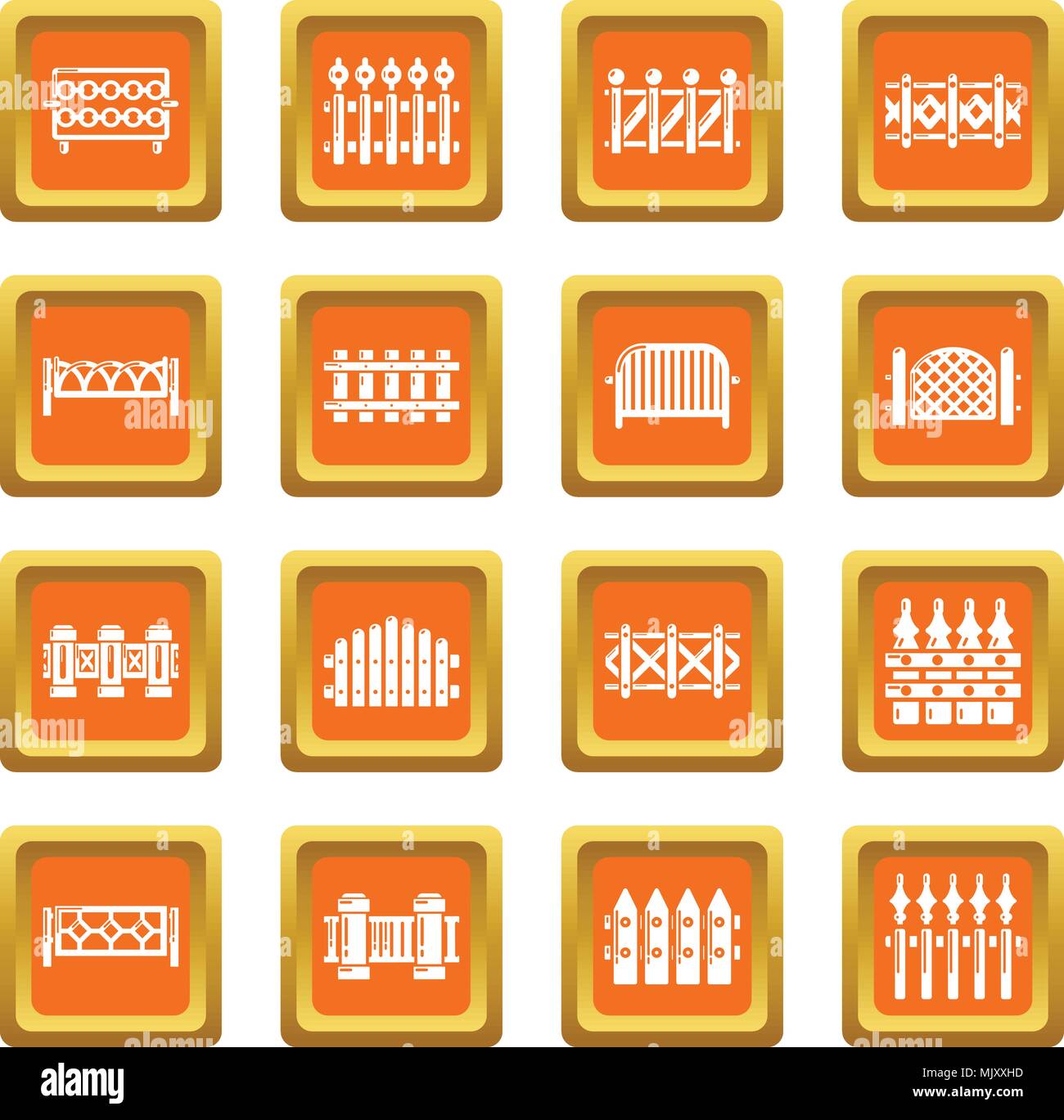 Different fencing icons set orange square vector Stock Vector Image ...