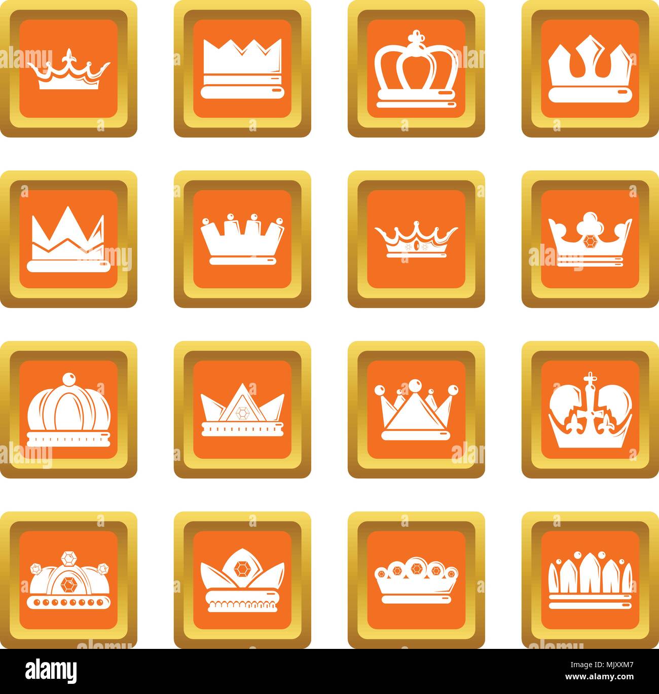 Crown Gold Icons Set Orange Square Vector Stock Vector Image And Art Alamy