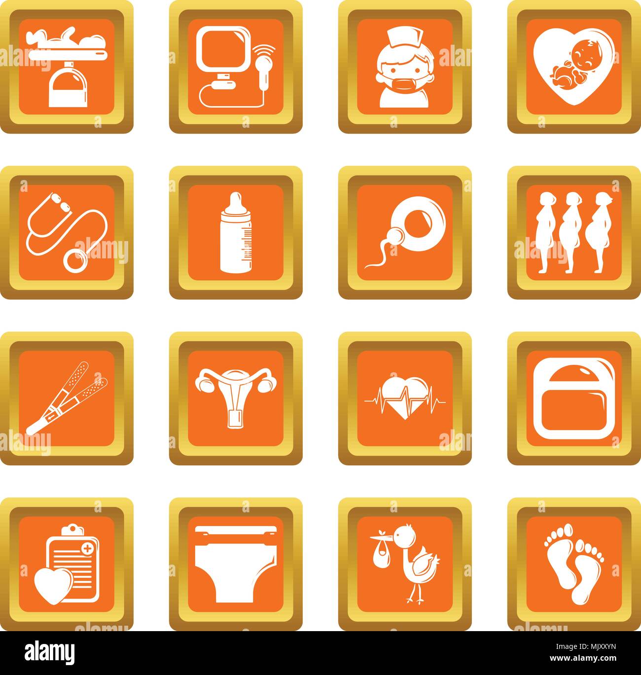 Pregnancy icons set orange square vector Stock Vector Image & Art - Alamy